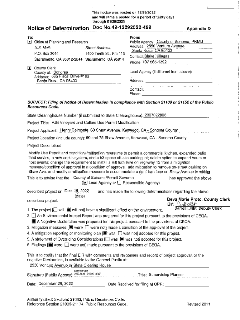 Fillable Online Notice of Determination Doc No Fax Email Print - pdfFiller