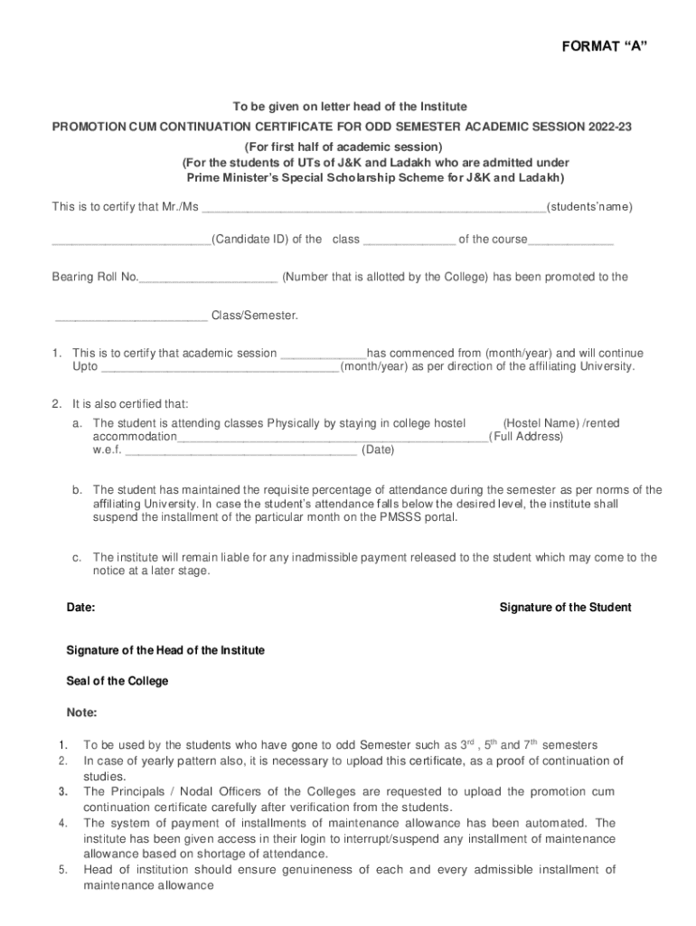 Fillable Online Format A Pro motion cum continuation certificate - Studocu Fax Email Print ...