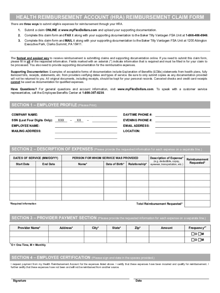 Fillable Online HRA Reimbursement Claim Form - NFP Fax Email Print ...