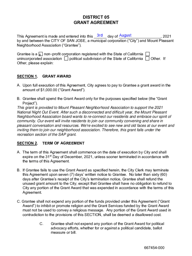 Fillable Online Sample Grant Funding Agreement - City of Fort ...