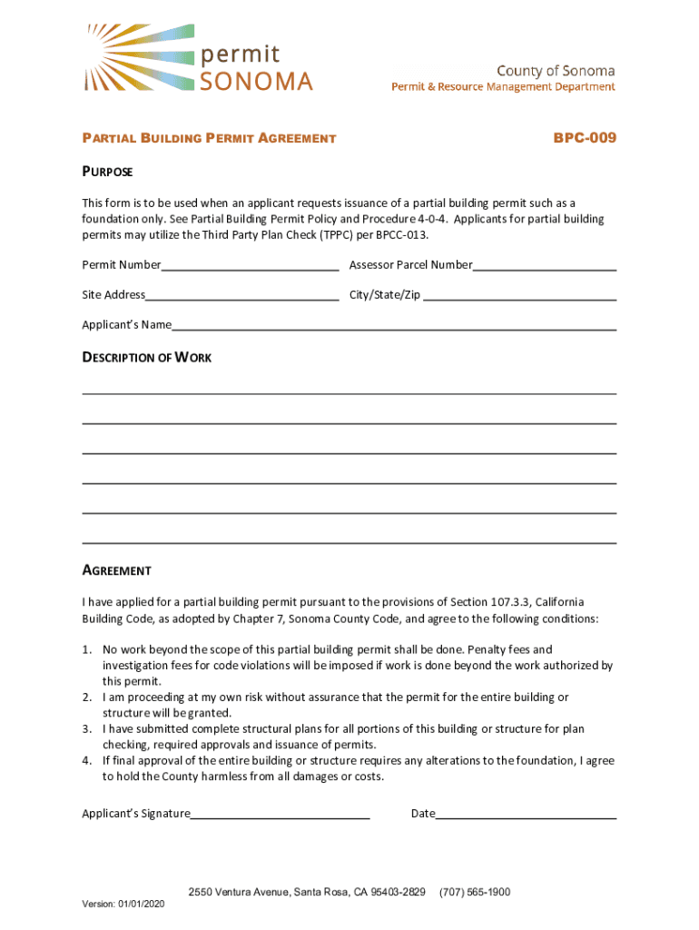 Fillable Online BPC-009 Partial Building Permit Agreement. BPC-009 ...