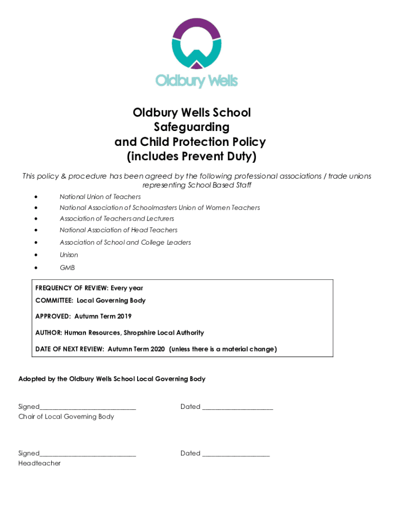 Fillable Online Oldbury Wells School Safeguarding and Child Protection ...