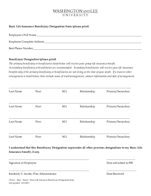 Fillable Online Basic Life Insurance Beneficiary Designation Form ...