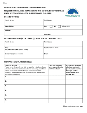 Fillable Online Request for delayed admission. School admissions Fax ...
