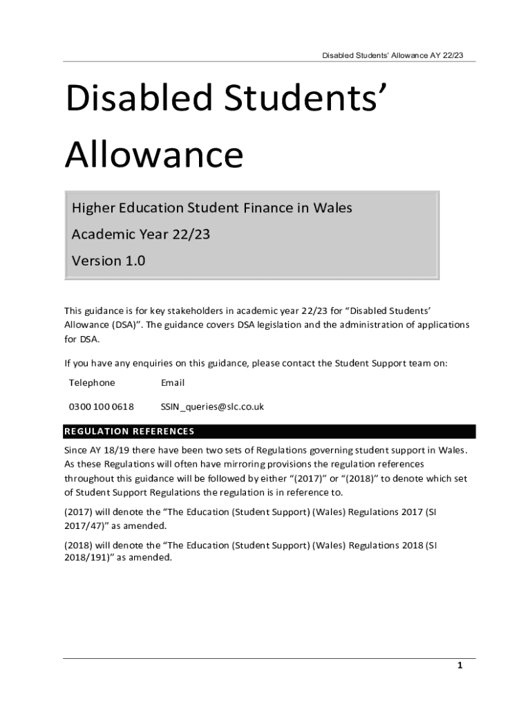 Fillable Online DSA1 Form Application for Disabled - 2022/23 - GOV.UK Fax Email Print - pdfFiller