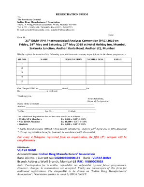 Fillable Online REGISTRATION FORM To The Secretary General Indian Drug ...