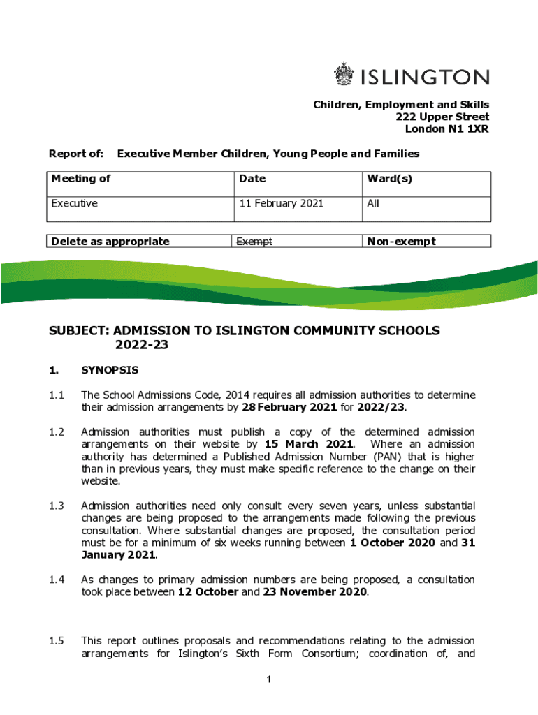 Fillable Online democracy islington gov Children, Employment and Skills ...