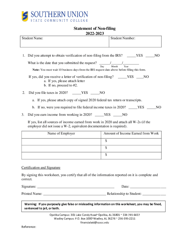 Fillable Online 20222023 Non-Filing Statement Fax Email Print - pdfFiller