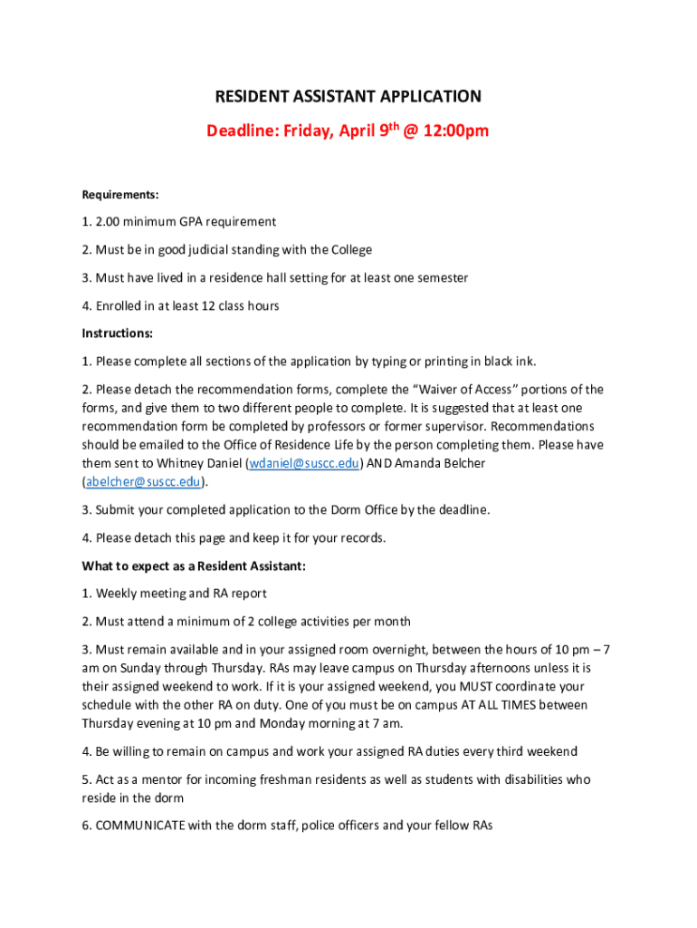 Fillable Online Resident Assistant Application - University of the Virgin Islands Fax Email ...