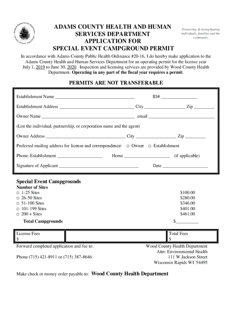 Fillable Online Temporary Food Permit - Adams County Fax Email Print - pdfFiller