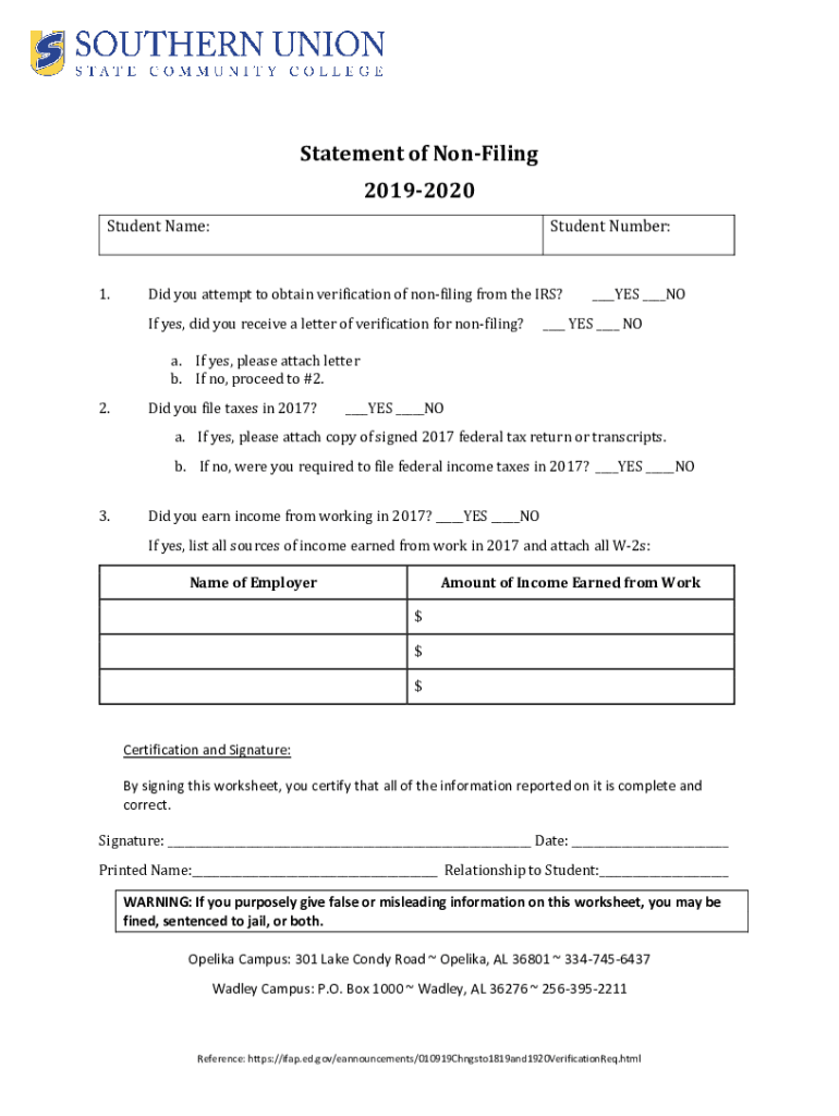 Fillable Online Statement of Non-Filing 2019-2020 Fax Email Print ...