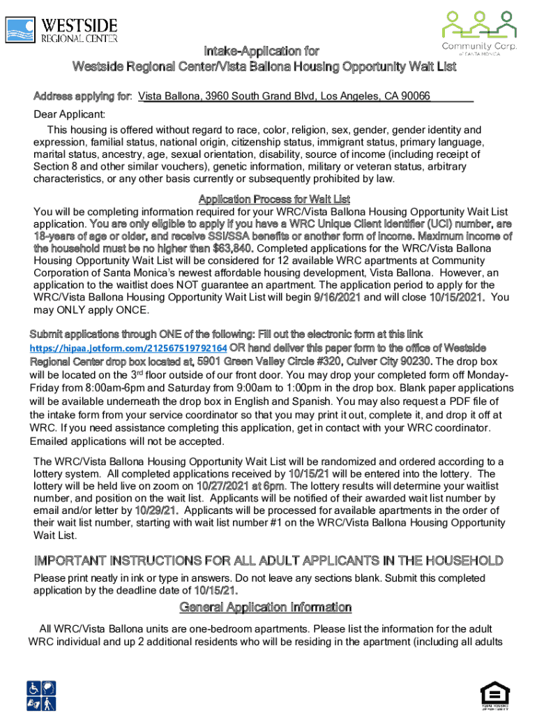 Fillable Online Vista Ballona Affordable Housing Application Now Available Fax Email Print ...