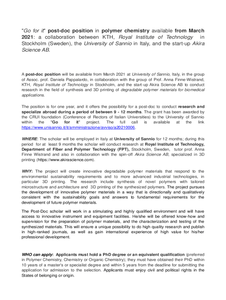 Fillable Online 17 Postdoctoral Position at KTH Royal Institute of Technology ... Fax Email ...
