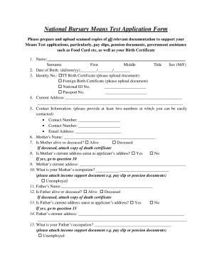 Fillable Online National Bursary Means Test Application Form Fax Email ...