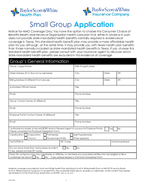 Fillable Online Baylor Scott & White Enrollment Kit Small Group / ACA ...