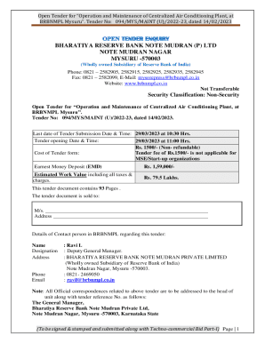 Fillable Online Open Tender for Operation and Maintenance of ...