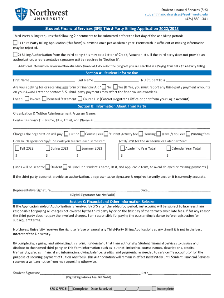 Fillable Online Student Financial Services (SFS) Third-Party Billing ... Fax Email Print - pdfFiller