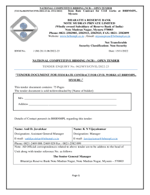 Fillable Online Item Rate Contract for Civil works at BRBNMPL, Fax ...