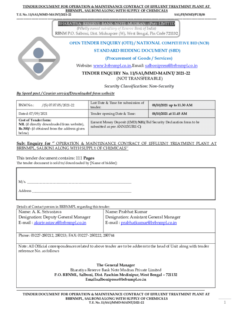 Fillable Online tender document for manning, operation and total ... - Yumpu Fax Email Print ...