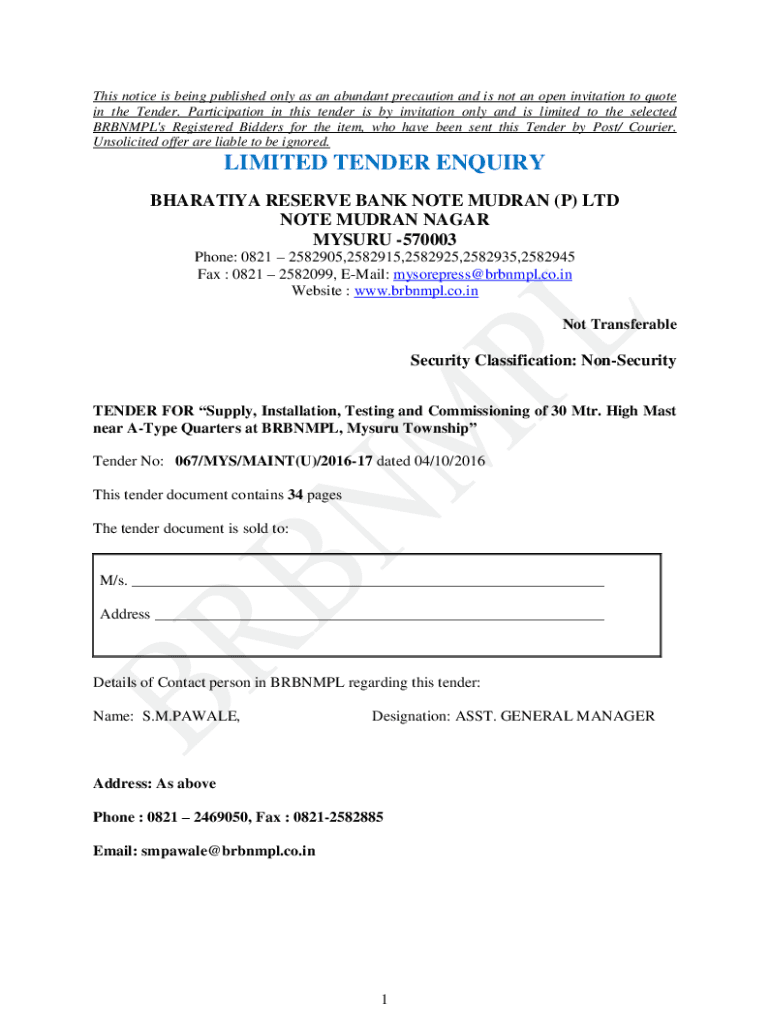 Fillable Online Participation in this tender is by invitation only and ...