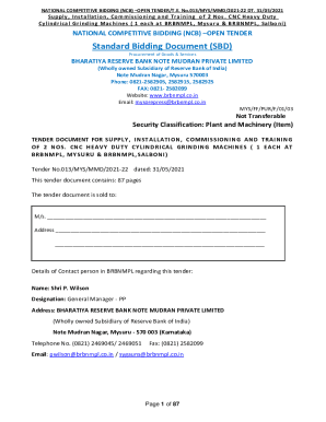 Fillable Online Standard Bidding Document (SBD) - brbnmpl Fax Email ...