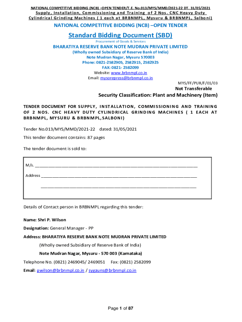 Fillable Online Standard Bidding Document (SBD) - brbnmpl Fax Email Print - pdfFiller