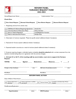 Fillable Online REFORM PANEL VARIANCE REQUEST FORM 2022-2023 Fax Email ...