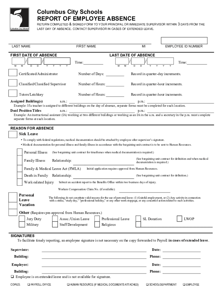 Fillable Online Employee Absence Form (1) Fax Email Print - pdfFiller