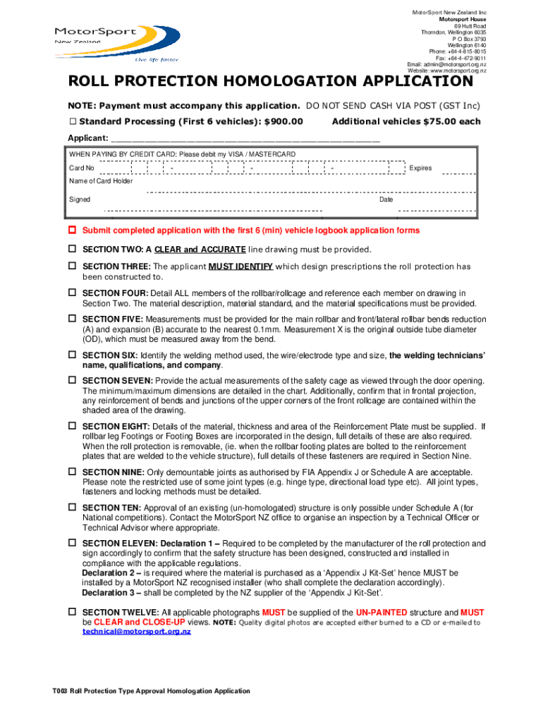 Fillable Online T003 Roll Protection Type Approval Homologation ...