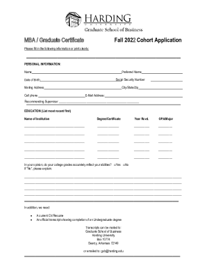Fillable Online GRADUATE APPLICATION PACKET - Marymount University Fax Email Print - pdfFiller