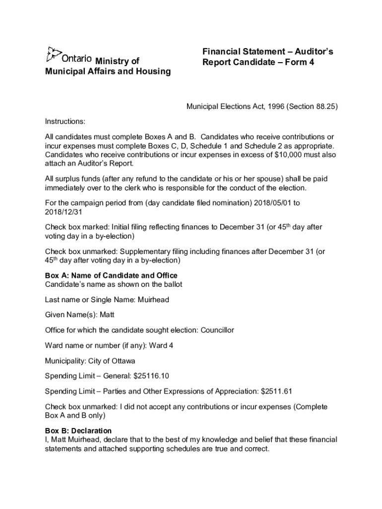 Fillable Online Matt Muirhead - 2018 Municipal Election Financial ...