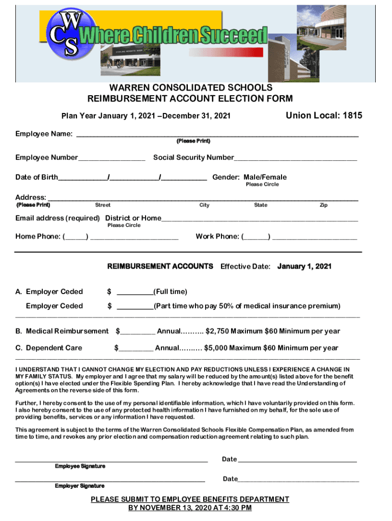 Fillable Online wcs k12 mi Election Change Request for Pre-Tax Benefit ...