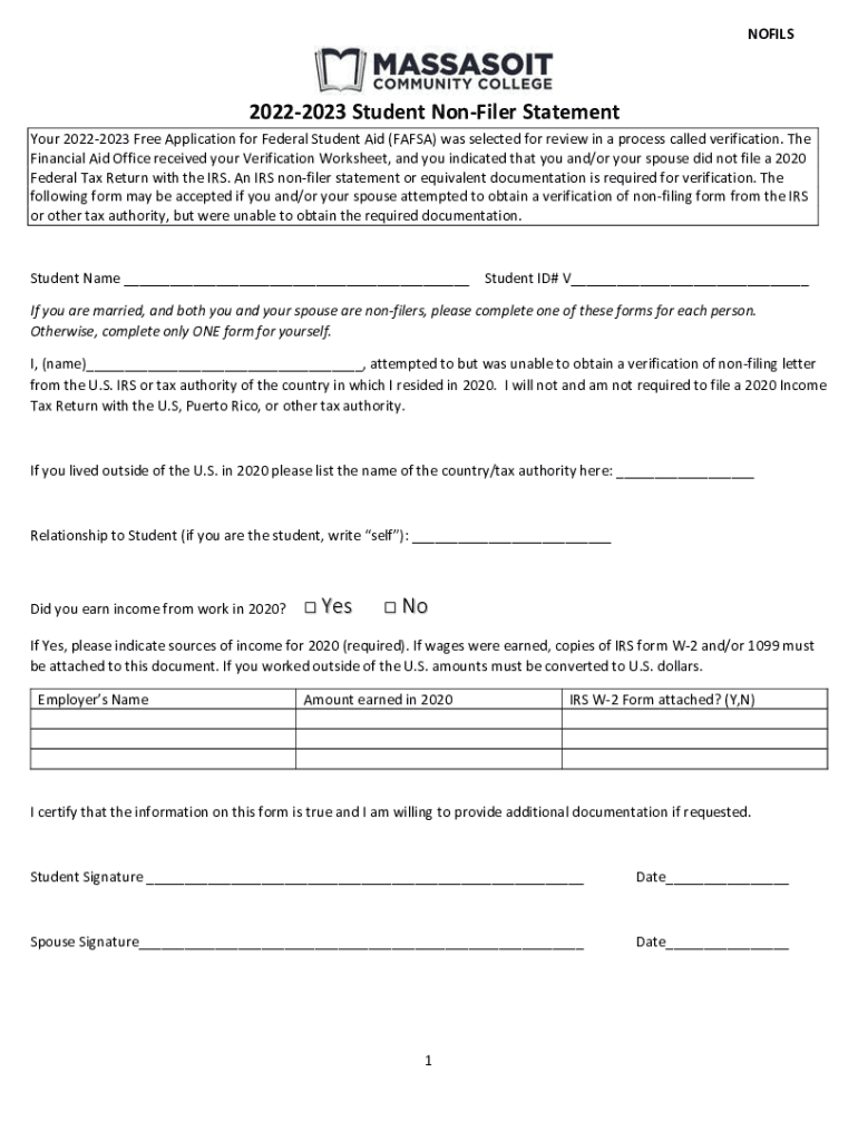 Fillable Online 2022-2023 Student Non-Filer Statement Fax Email Print ...