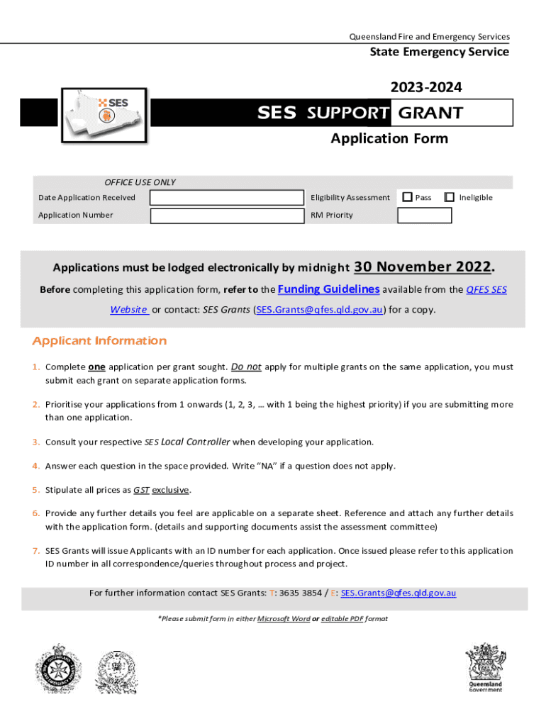 Fillable Online 2019-20 SES Support Grant Application Form. 2020-21 SES ...