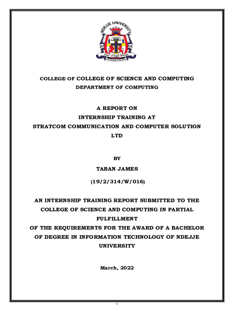 Fillable Online a report on internship training at stratcom ...