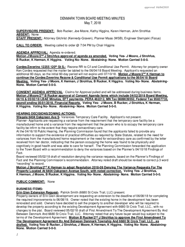 Fillable Online SUPERVISORS PRESENT: Bob Rucker, Joe Moore, Kathy ...