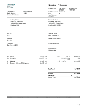 Fillable Online Quotation - Preliminary - Denmark Township Fax Email ...