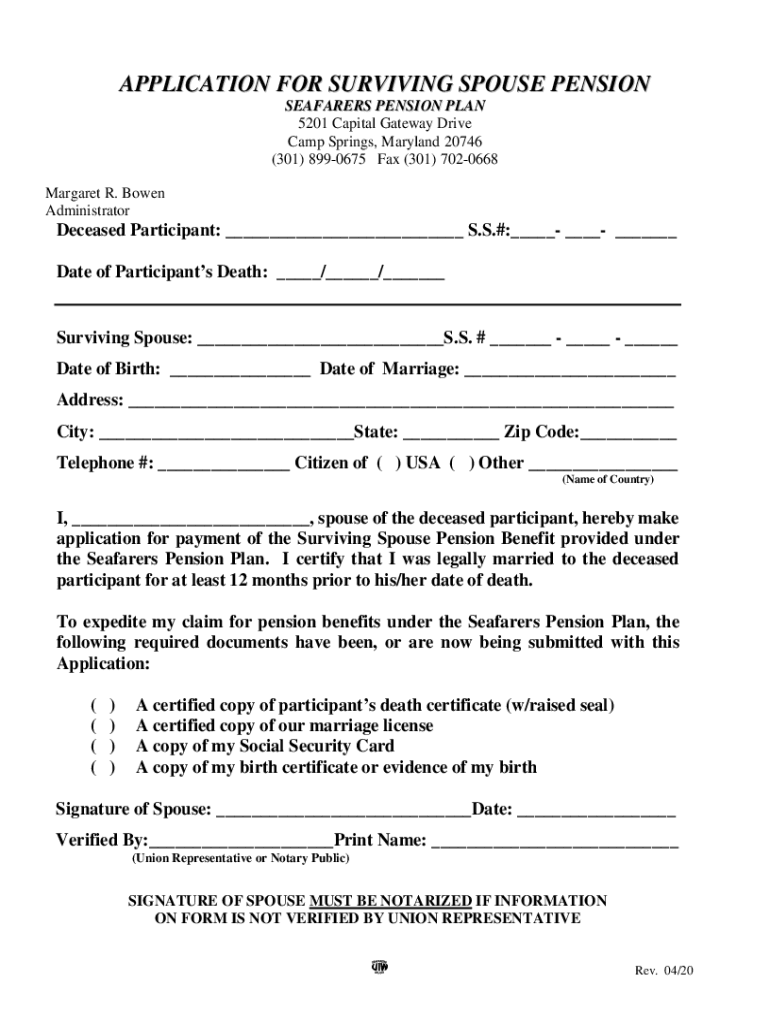 Fillable Online Seafarers Pension Plan Beneficiary Form Fax Email Print ...