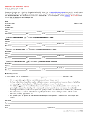 Fillable Online Jean Little First-Novel Award - Canadian Children's ...