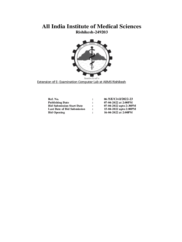Fillable Online aiimsrishikesh edu Extension of E- Examination Computer Lab at AIIMS Rishikesh ...
