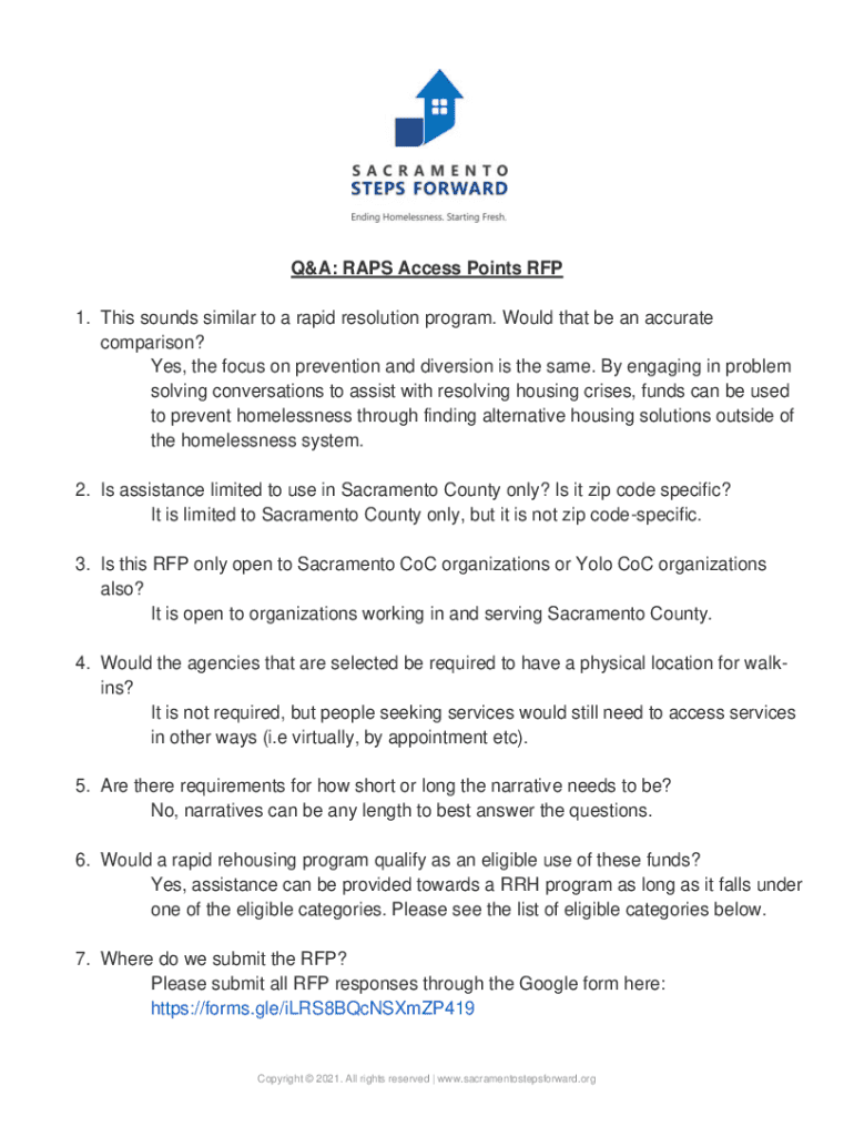 Fillable Online Q&A: RAPS Access Points RFP - Sacramento Steps Forward ...