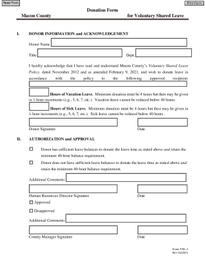 Fillable Online VOLUNTARY SHARED LEAVE DONATION FORM DONOR'S ... Fax ...