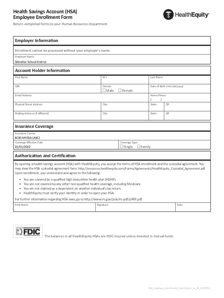 Fillable Online 2022 -- HEALTH SAVINGS ACCOUNT (HSA) CHANGE Form Fax ...