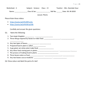Fillable Online Worksheet -3 Subject: - Mathematics Class: - IV Teacher ...