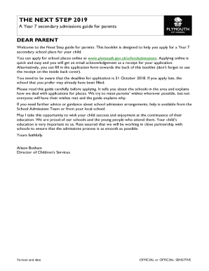 Fillable Online Apply for a secondary (year 6 to year 7) school place ...