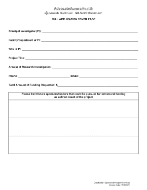 Fillable Online FULL APPLICATION COVER PAGE Principal Investigator (PI ...