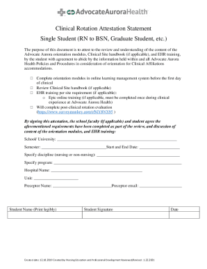 Fillable Online Clinical Rotation Attestation Statement Single Student ...