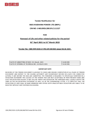 Fillable Online Tender Notification for BSES RAJDHANI POWER LTD (BRPL ...