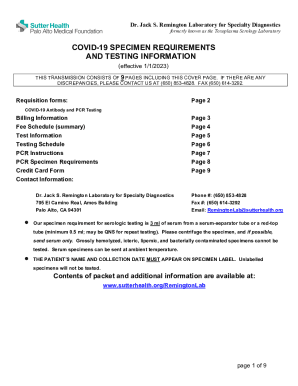 Fillable Online Covid-19 Specimen Requirements and Testing Information ...