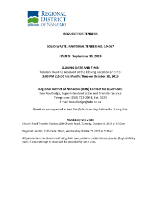 Fillable Online REQUEST FOR TENDERS SOLID WASTE JANITORIAL ... Fax ...